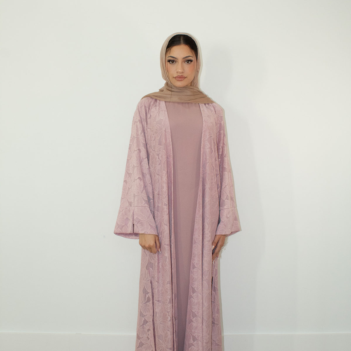 Zahra Floral Open Abaya Set - Rosewood – MODEST ESSENTIALS US