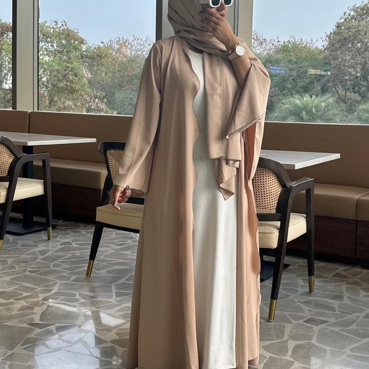 Nawal Abaya - Beige (Comes with hijab) – MODEST ESSENTIALS US